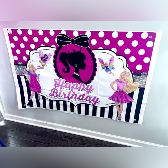 Party Supplies | Barbie Doll Theme Backdrop Hbd Banner Cupcake Toppers ...
